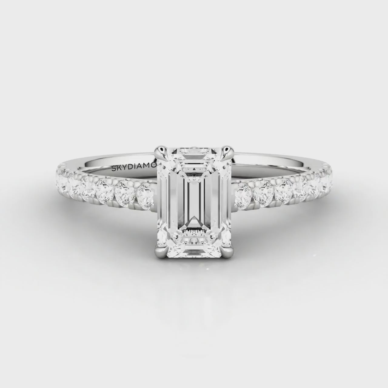 Emerald Cut with Micro Pave 1.19ct Engagement Ring in 18ct White Gold Skydiamond
